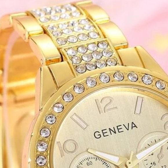 Geneva | Accessories | Gold Floating Crystal Calendar Geneva Ss Watch ...